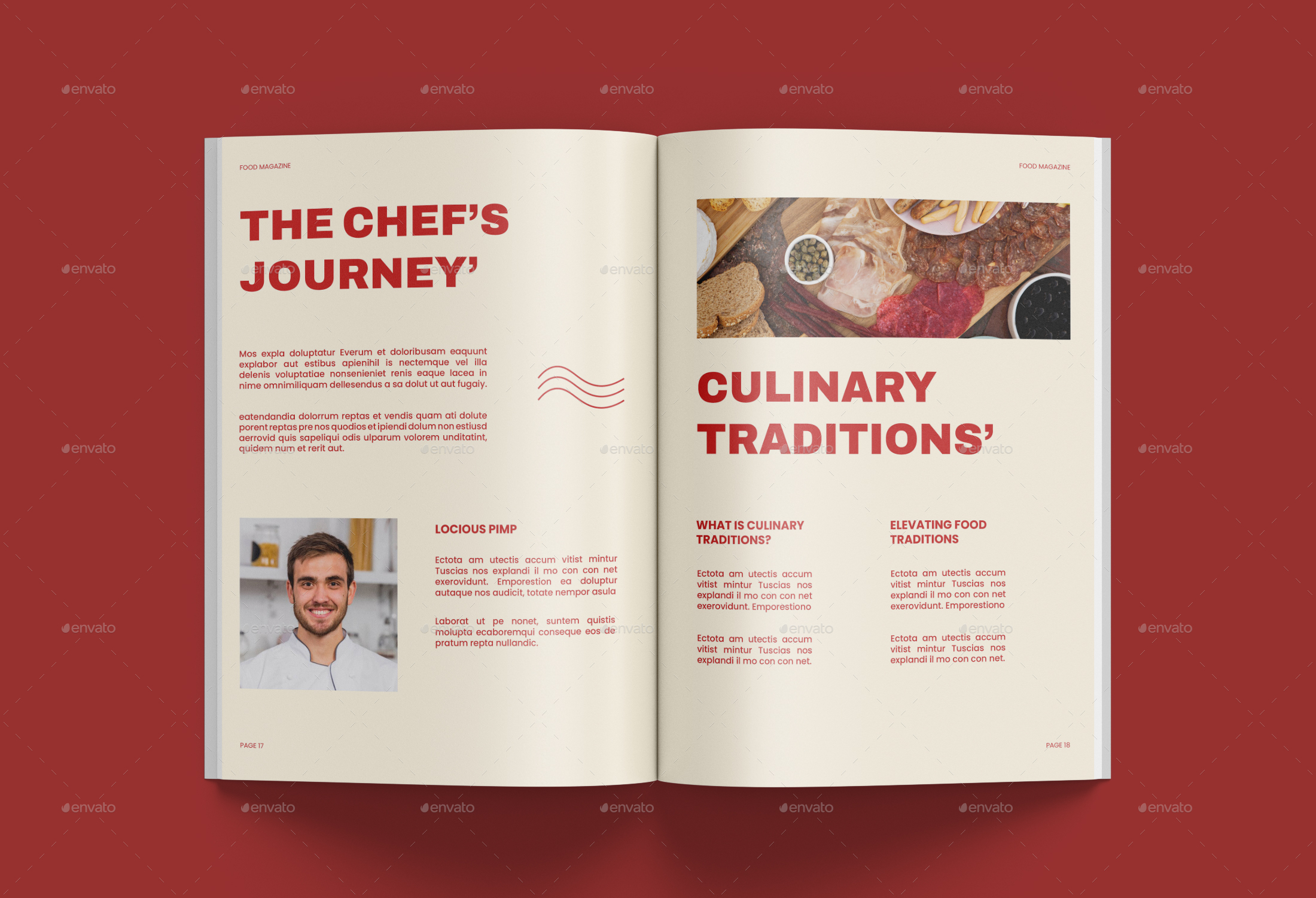 Red Cream Modern Minimalist Food Magazine, Print Templates | GraphicRiver