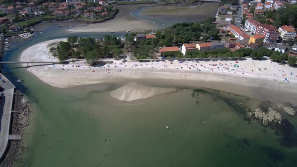Aerial View Of Praia de Parameán. Pedestal Up Tilt Down, Stock Footage