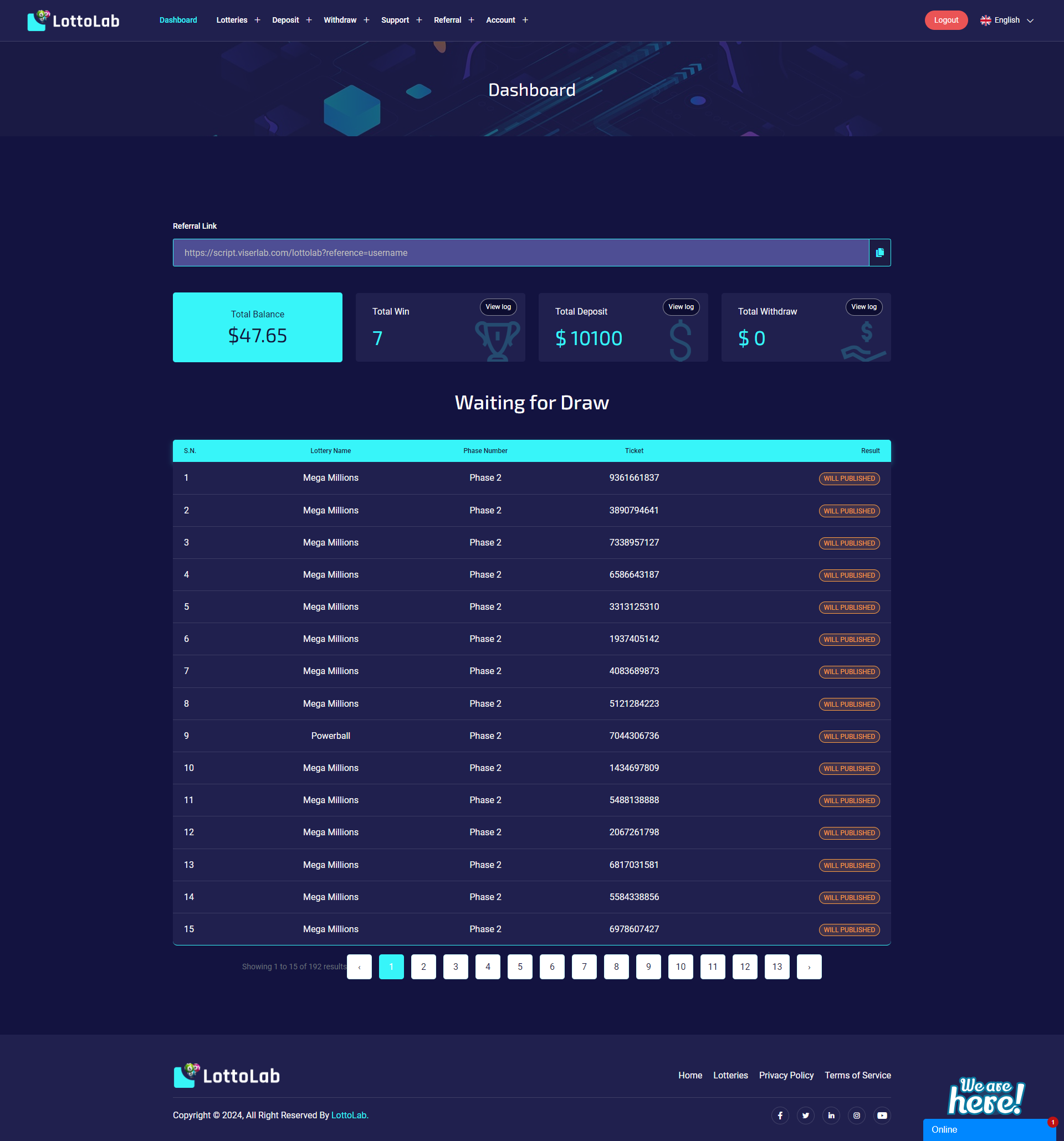 LottoLab - Live Lottery Platform by ViserLab | CodeCanyon