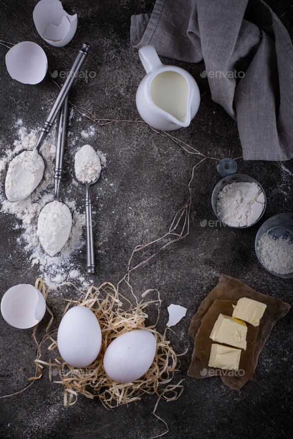 Wheat flour on dark. Baking background Stock Photo by furmanphoto ...
