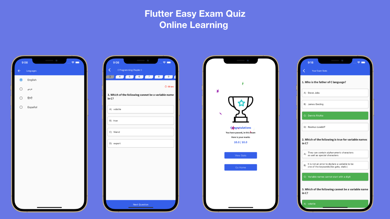flutter exam quiz full app by initappz | CodeCanyon