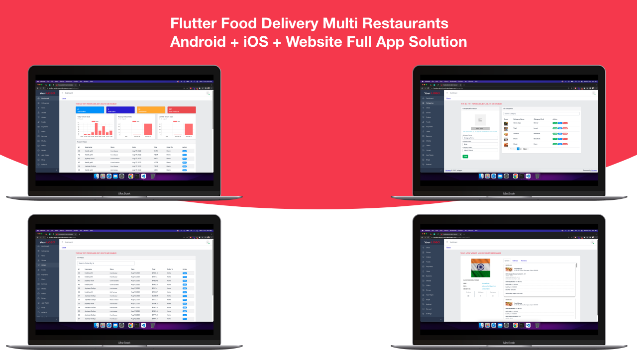 Flutter 3 Food Delivery Multi Restaurants Laravel Backend (Android + iOS + Website + Admin + PWA ...