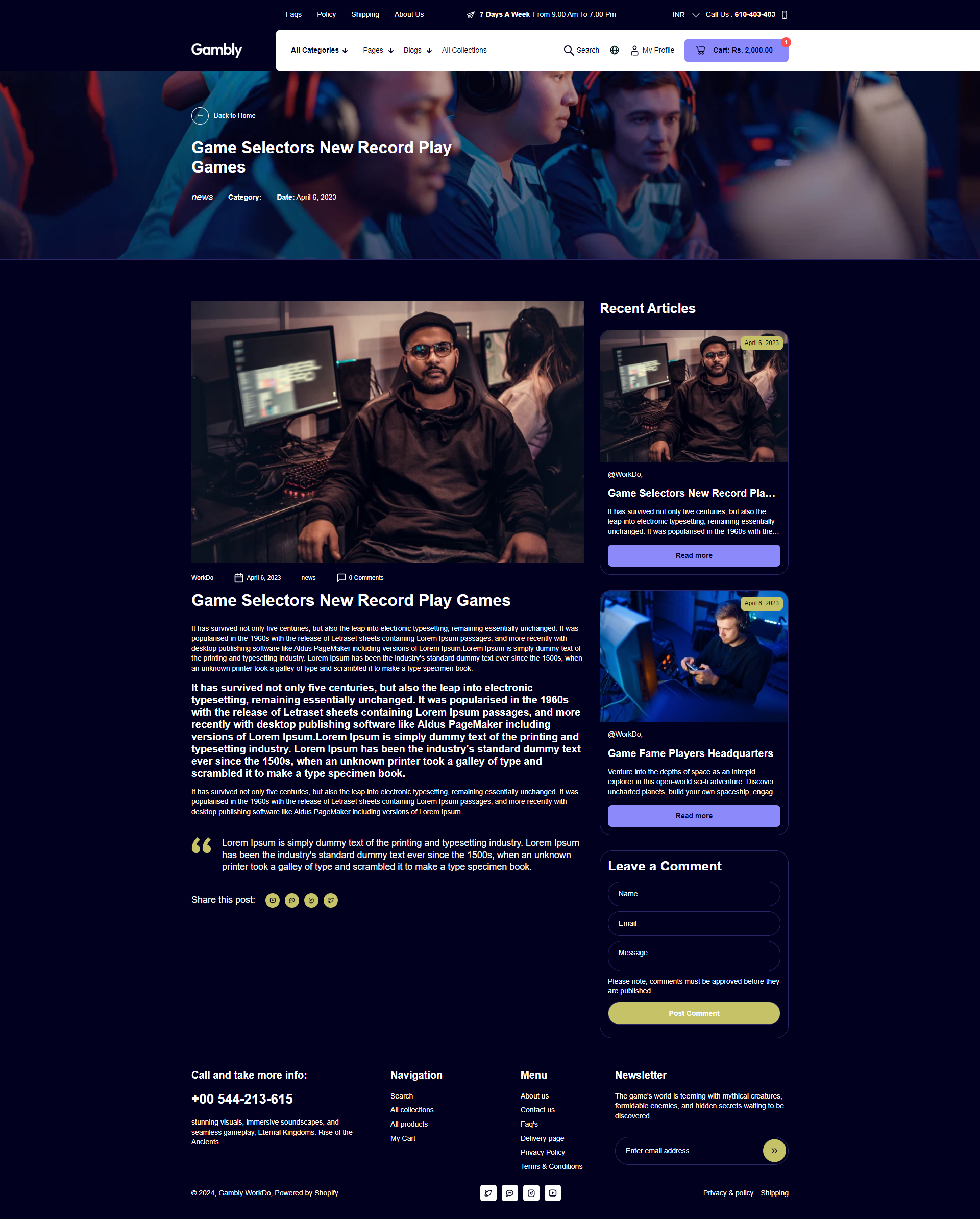 Gambly - Multipurpose Gaming Shopify 2.0 theme by WorkDo | ThemeForest