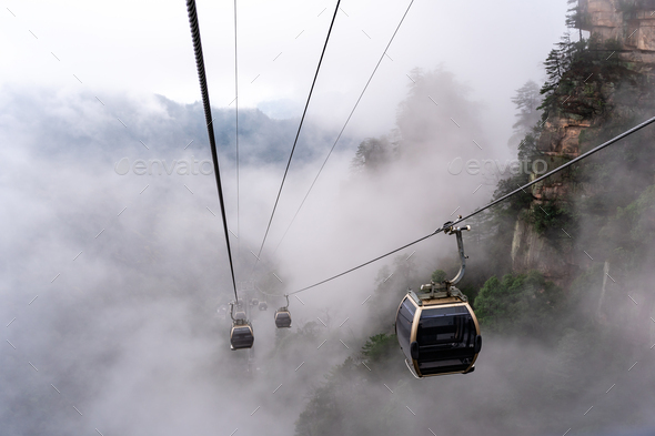 Cable car with beautiful nature landscape at Zhangjiajie national park ...