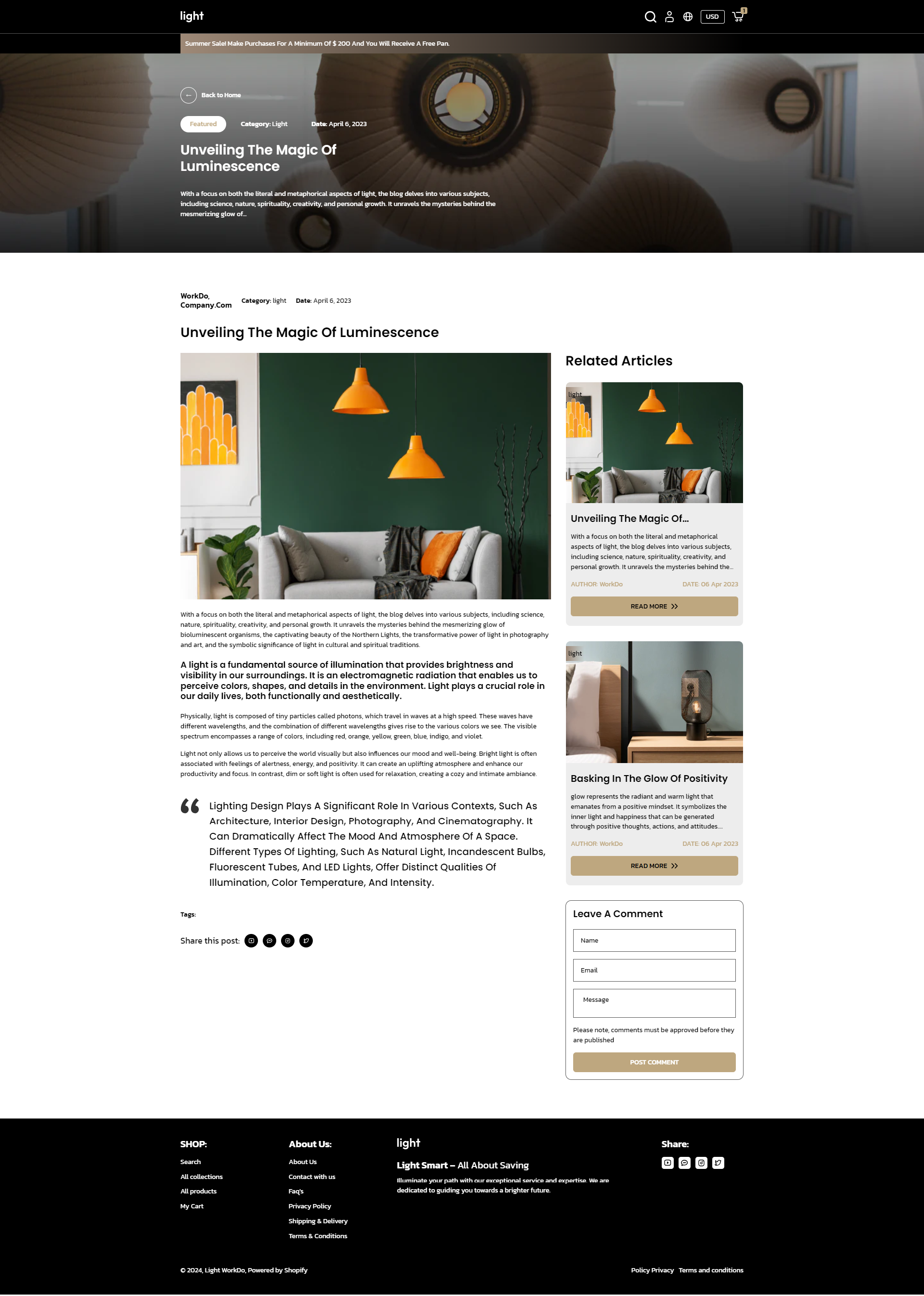 Light - Interior Decor & Lamps Shop Shopify Theme by WorkDo | ThemeForest