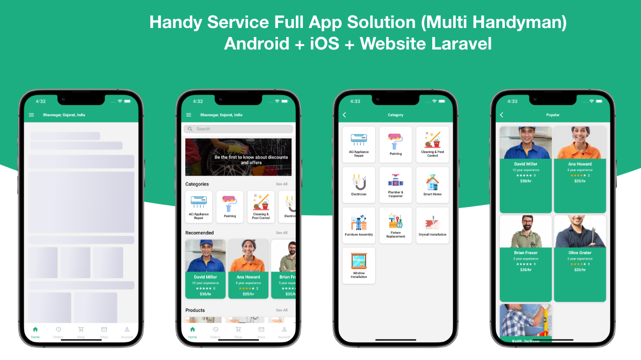 Flutter Handy service - On-Demand Home Services & Shopping Android+iOS+Website Full Solution ...
