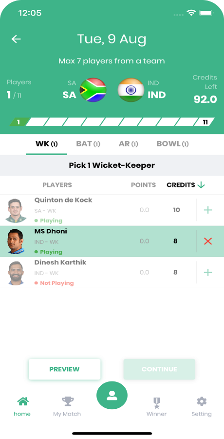 Cricket Fantasy Android App Template + iOS App Template | Flutter | Cricket Fantasy Game Dream11 ...