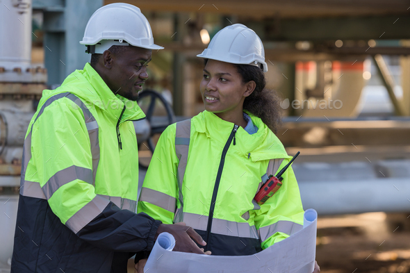 Engineer survey team checking construction project inspection work ...