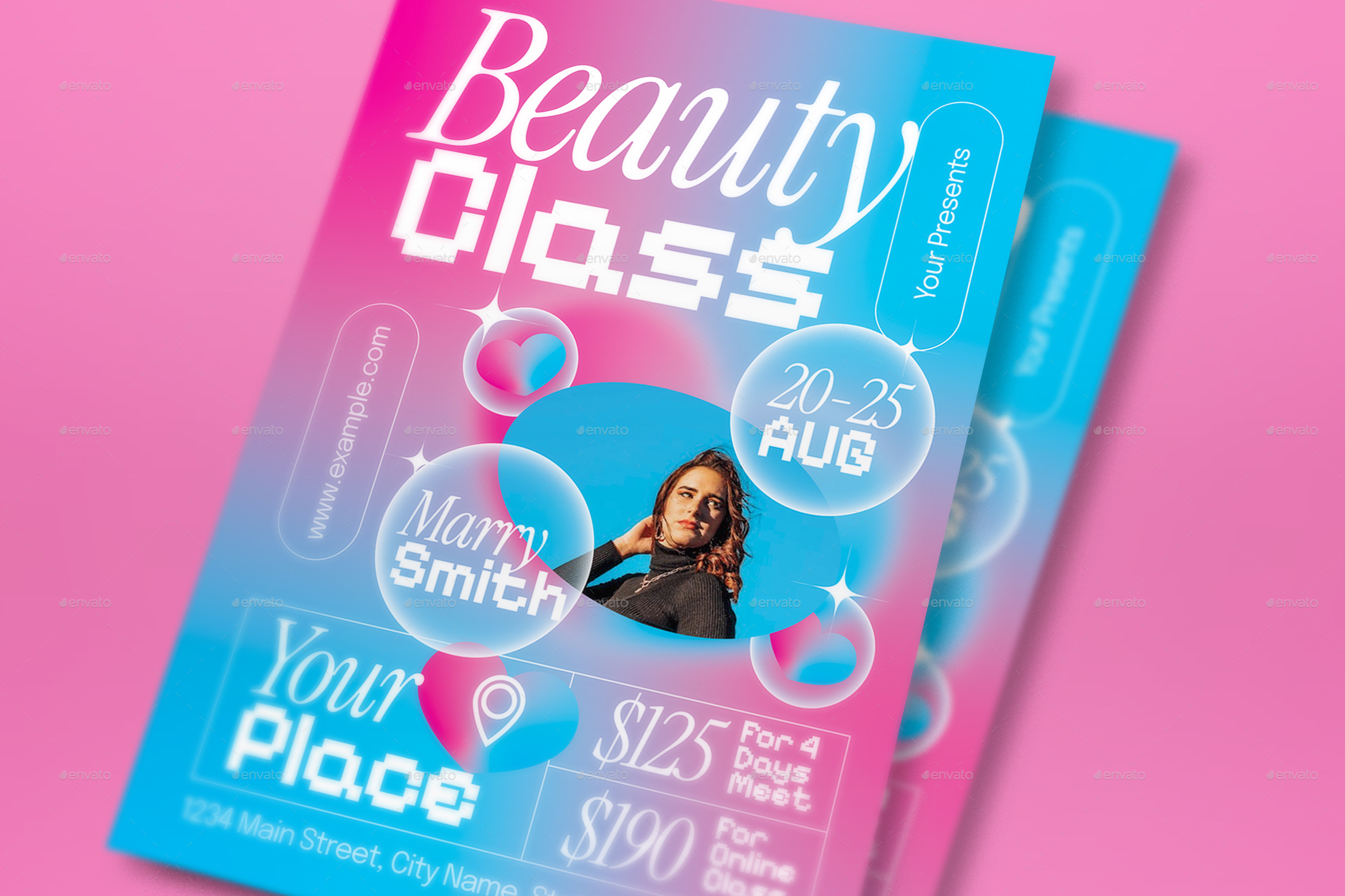 Pink Blue Y2K Beauty Class Flyer Set, Print Templates | GraphicRiver