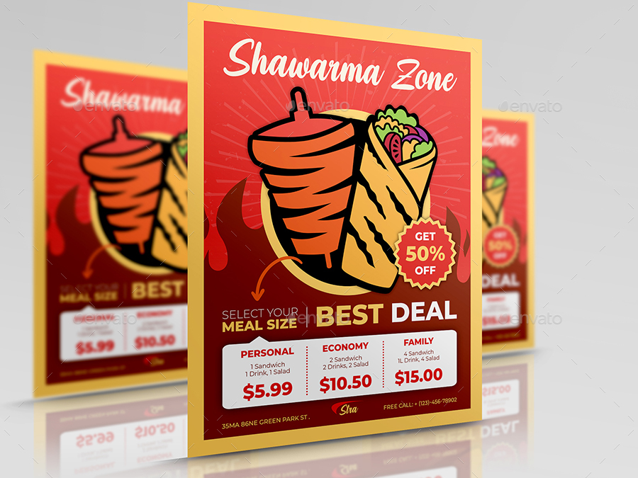 Shawarma Restaurant Flyer Template, Print Templates | GraphicRiver