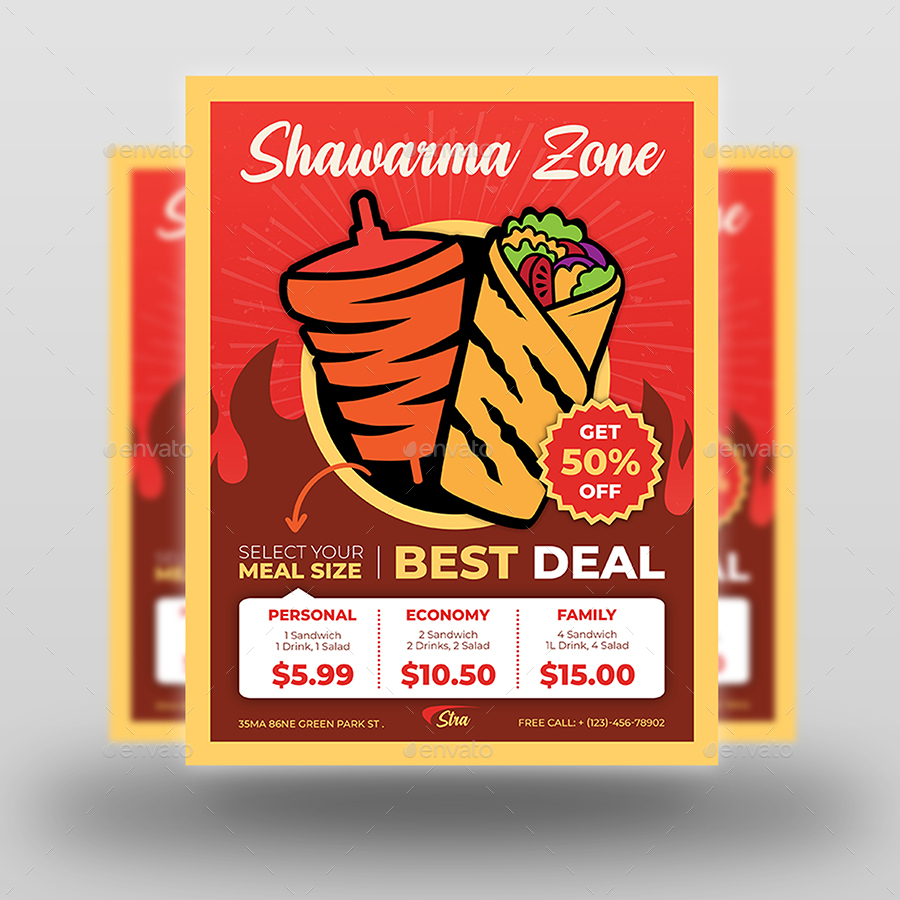 Shawarma Restaurant Flyer Template, Print Templates | GraphicRiver