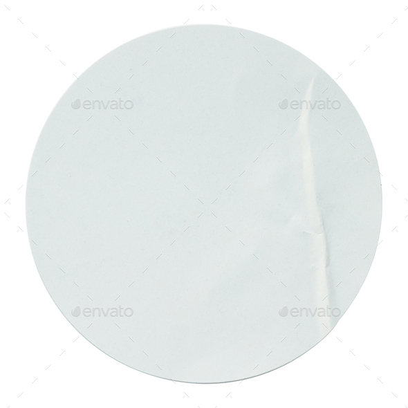 Blank white round adhesive paper sticker label isolated on white ...