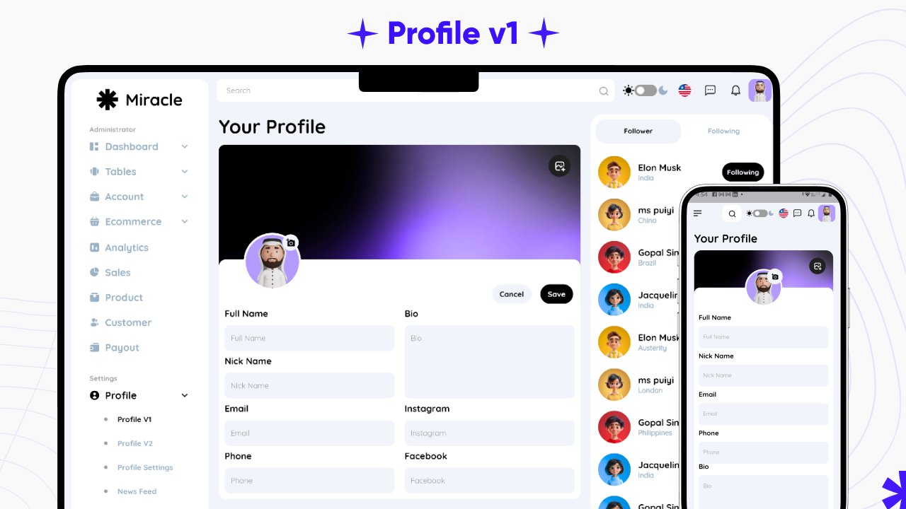 Miracle - Marketing Admin Dashboard Template | Admin Dashboard UI Kit | Flutter PWA | Web ...