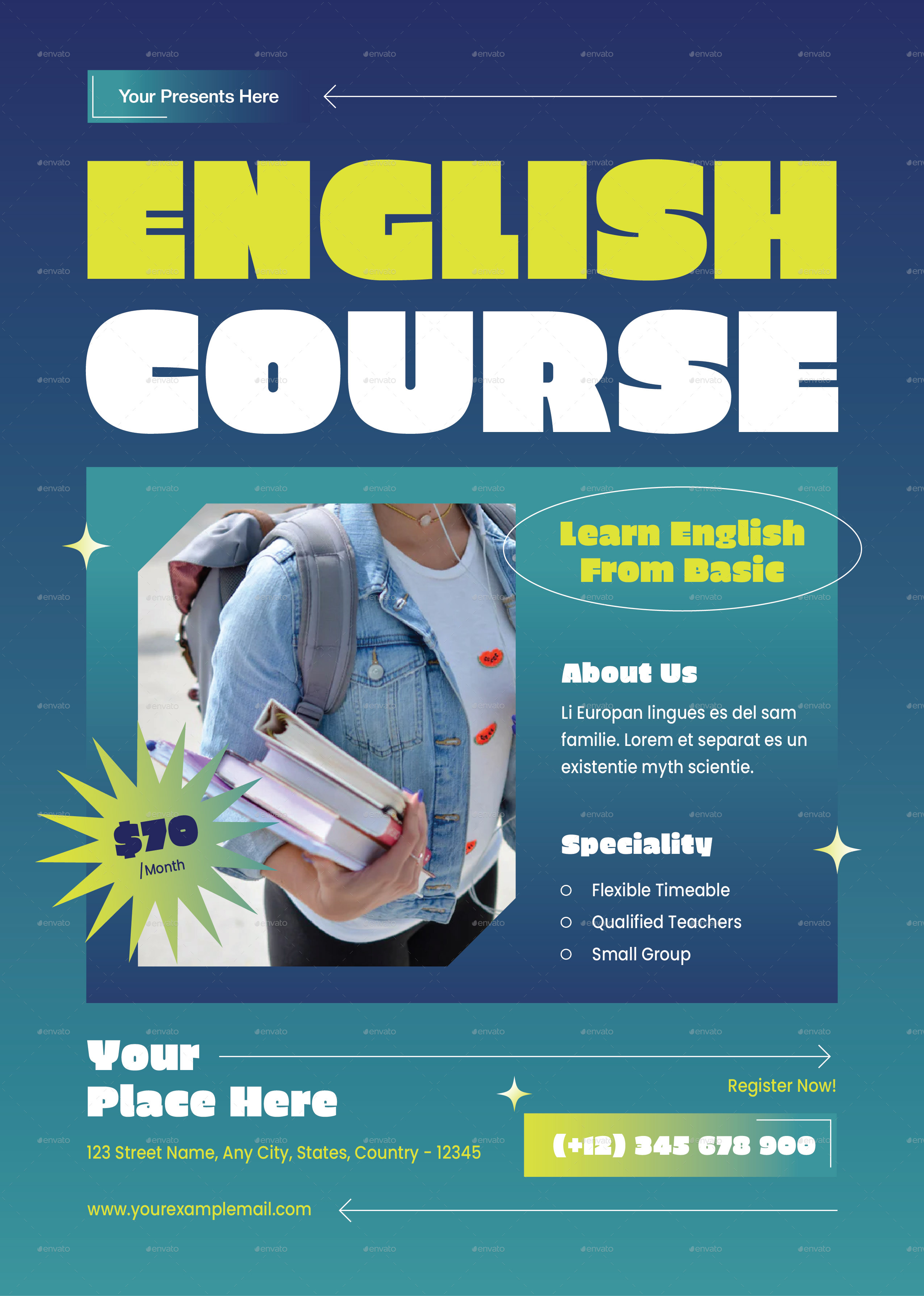 Language Course Flyer, Print Templates | GraphicRiver
