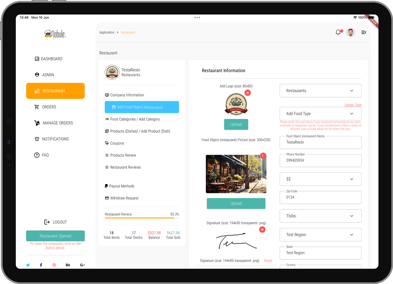 DobuleRest - Fully Functional iPad and Web Application | Restaurants Side by MecoNata