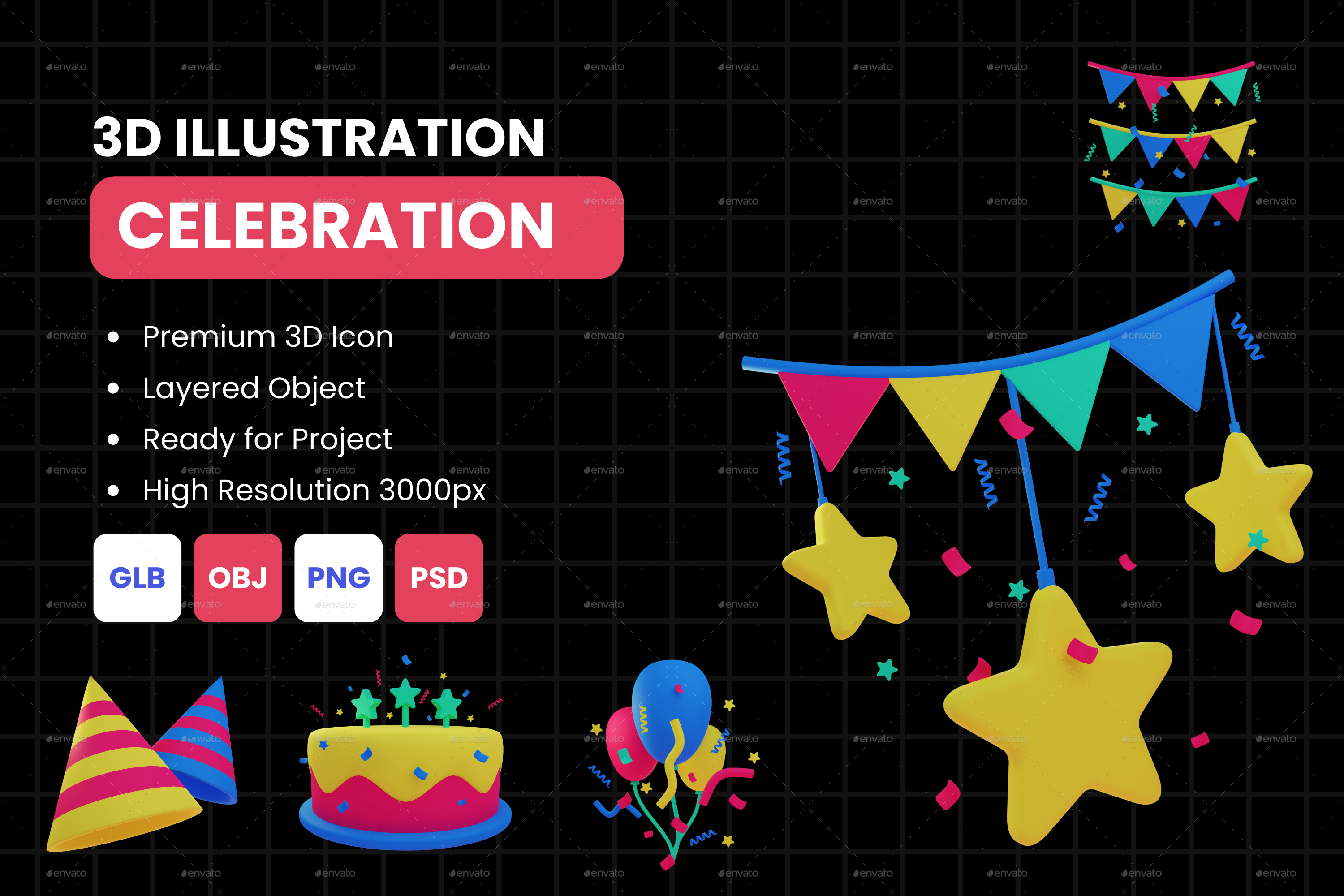 Celebration 3D Illustration Pack, Graphics | GraphicRiver
