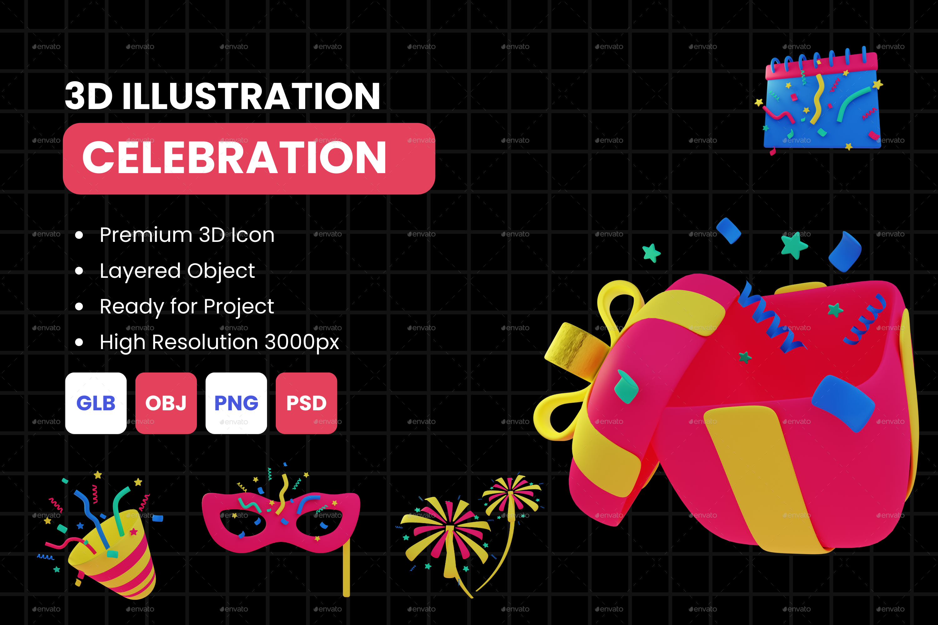 Celebration 3D Illustration Pack, Graphics | GraphicRiver