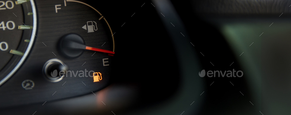 Empty fuel warning light in car dashboard. Fuel pump icon. Stock Photo ...