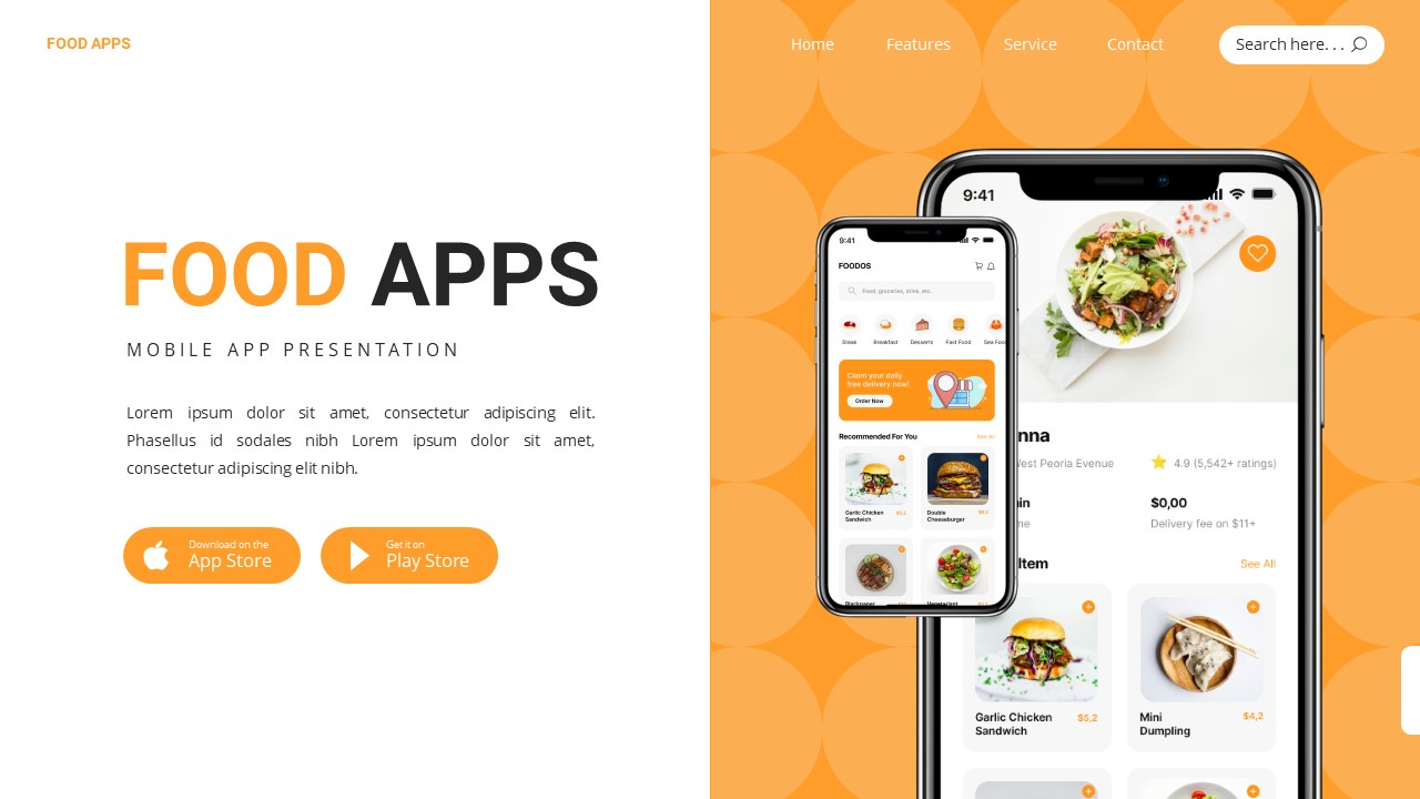 Food Apps - Mobile App Google Slide Templates, Presentation Templates