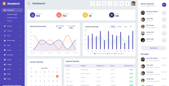 Akademi - PHP School and Education Management Admin Dashboard Template ...