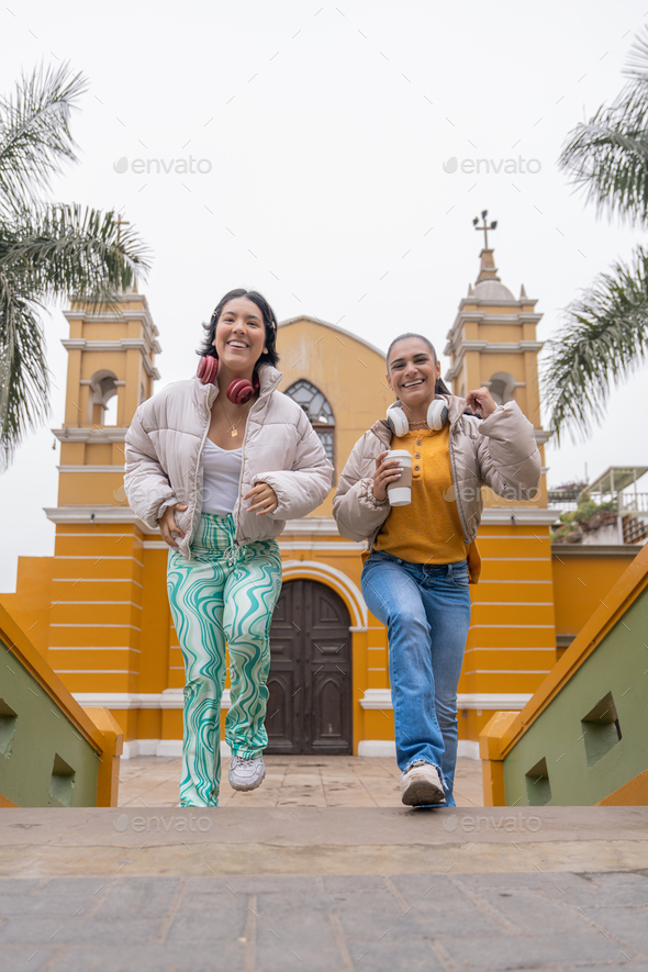 Modern friends having fun exploring downtown in the city Stock Photo by ...