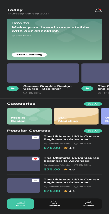 Online Learning Courses for Education App | UI Kit | Flutter | Figma ...