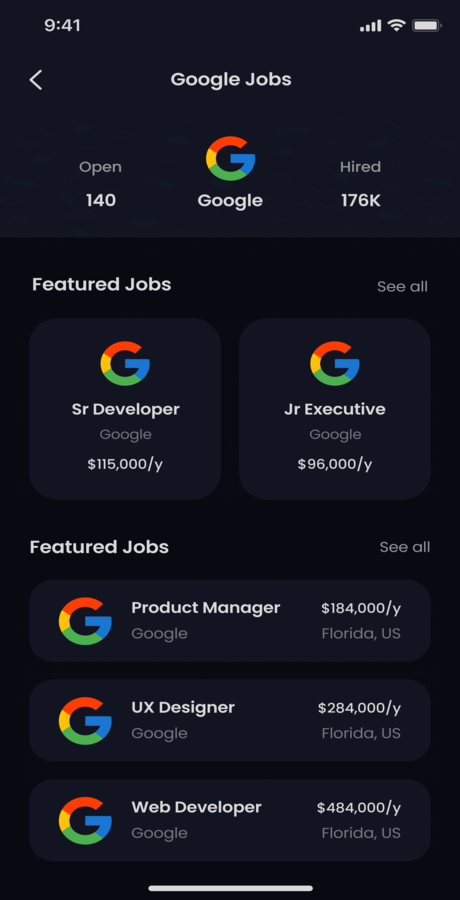 Online Job Finder App | UI Kit | Flutter | Figma FREE | JobSeek by FlutterVision