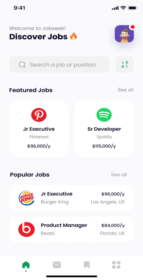 Online Job Finder App | UI Kit | Flutter | Figma FREE | JobSeek by FlutterVision
