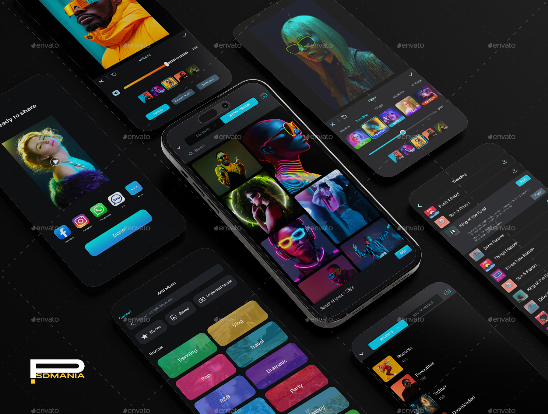 Psdmania: Video Editor App UI Kit Figma Template, Web Elements ...