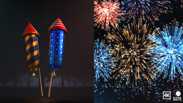 Firework Rockets Flying Up Into Night Sky on 4th of July with Alpha ...