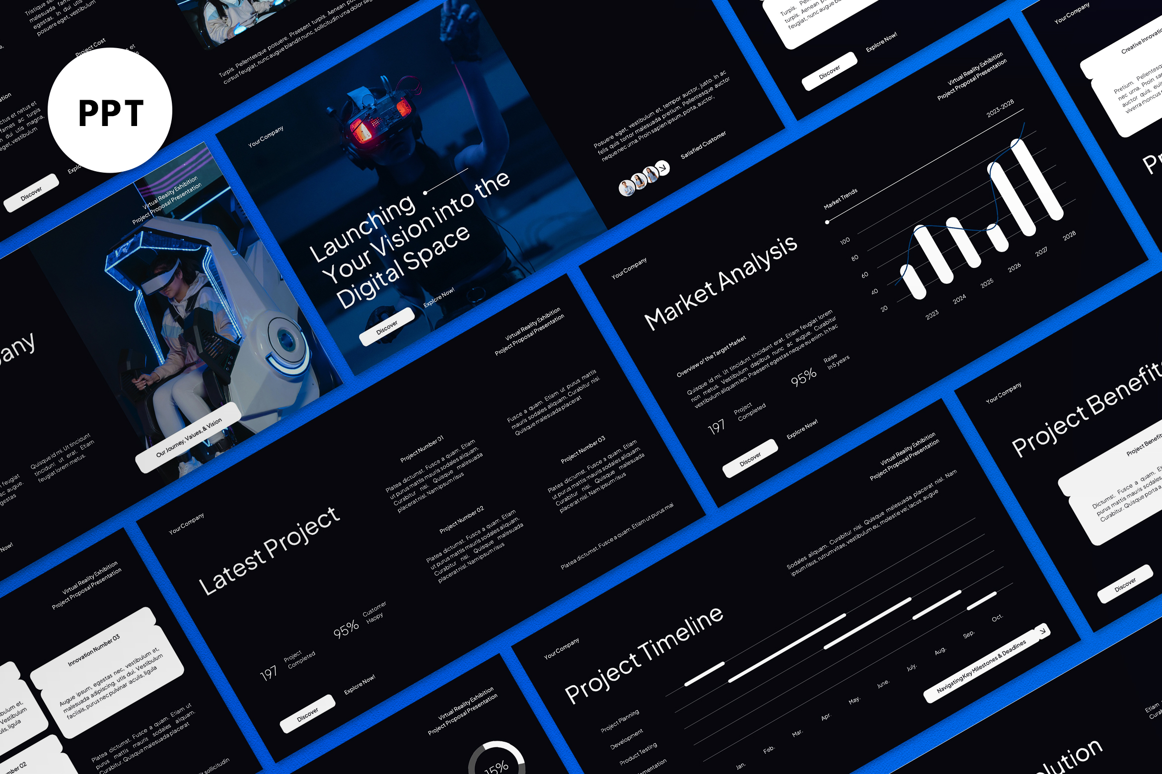 Black Modern VR Exhibition Project Proposal PPT, Presentation Templates