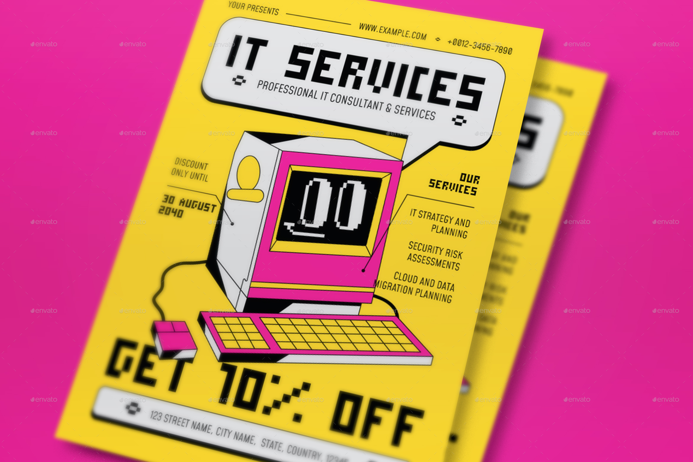 Yellow Pixelated IT Consultant & IT Service Flyer Set, Print Templates