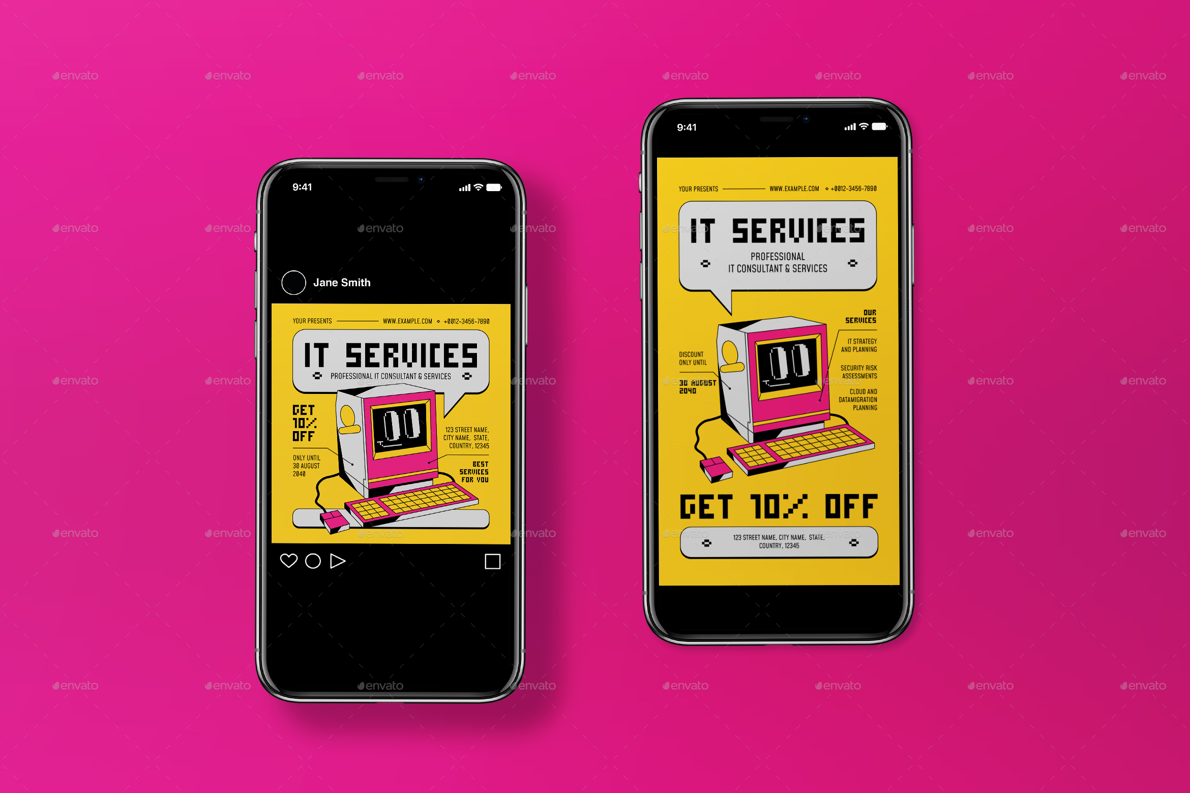 Yellow Pixelated IT Consultant & IT Service Flyer Set, Print Templates