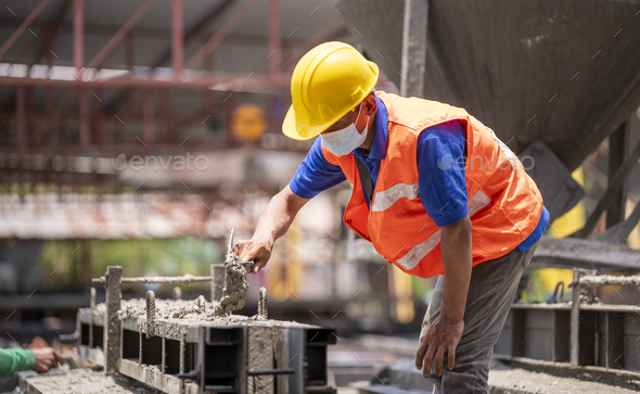 Construction mason worker wearing safety uniform bricklayer under ...
