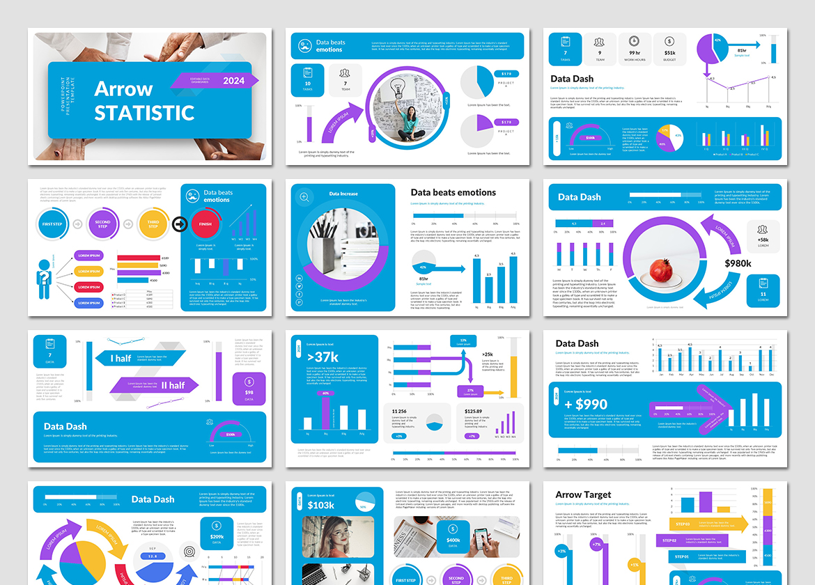 Arrow Statistic PowerPoint Presentation Template, Presentation Templates