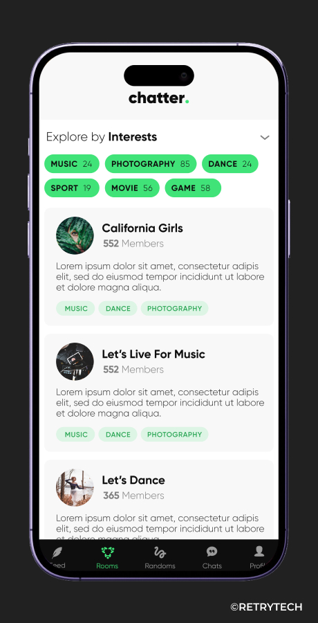 Chatter : Ultimate Social Media with Chat Rooms, Posts, Stories, Audio ...