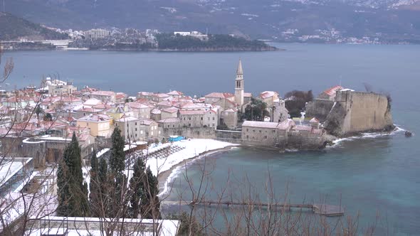 Old Town of Budva in Winter in Snow, Stock Footage | VideoHive