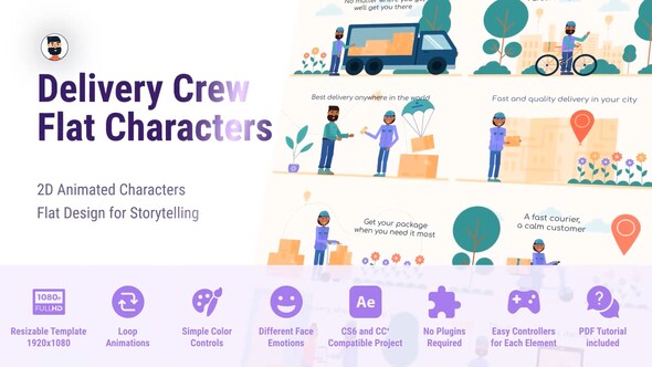 Diverse Delivery Crew - Animated Flat Characters MOGRT Premiere PRO ...