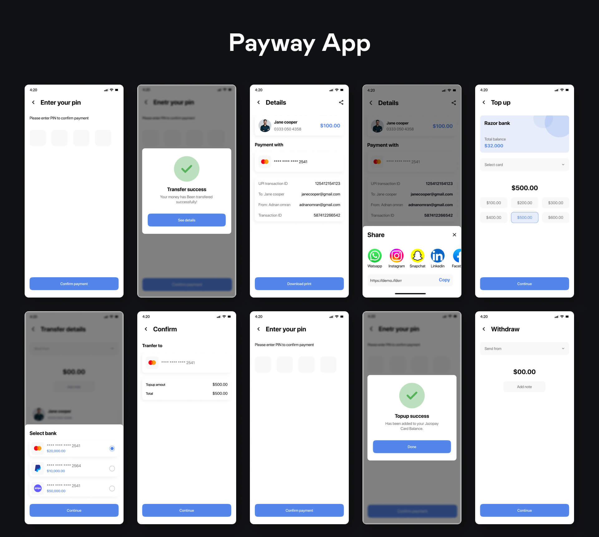 Payway UI template | Pay & Transfer Money template in Flutter | Digital ...