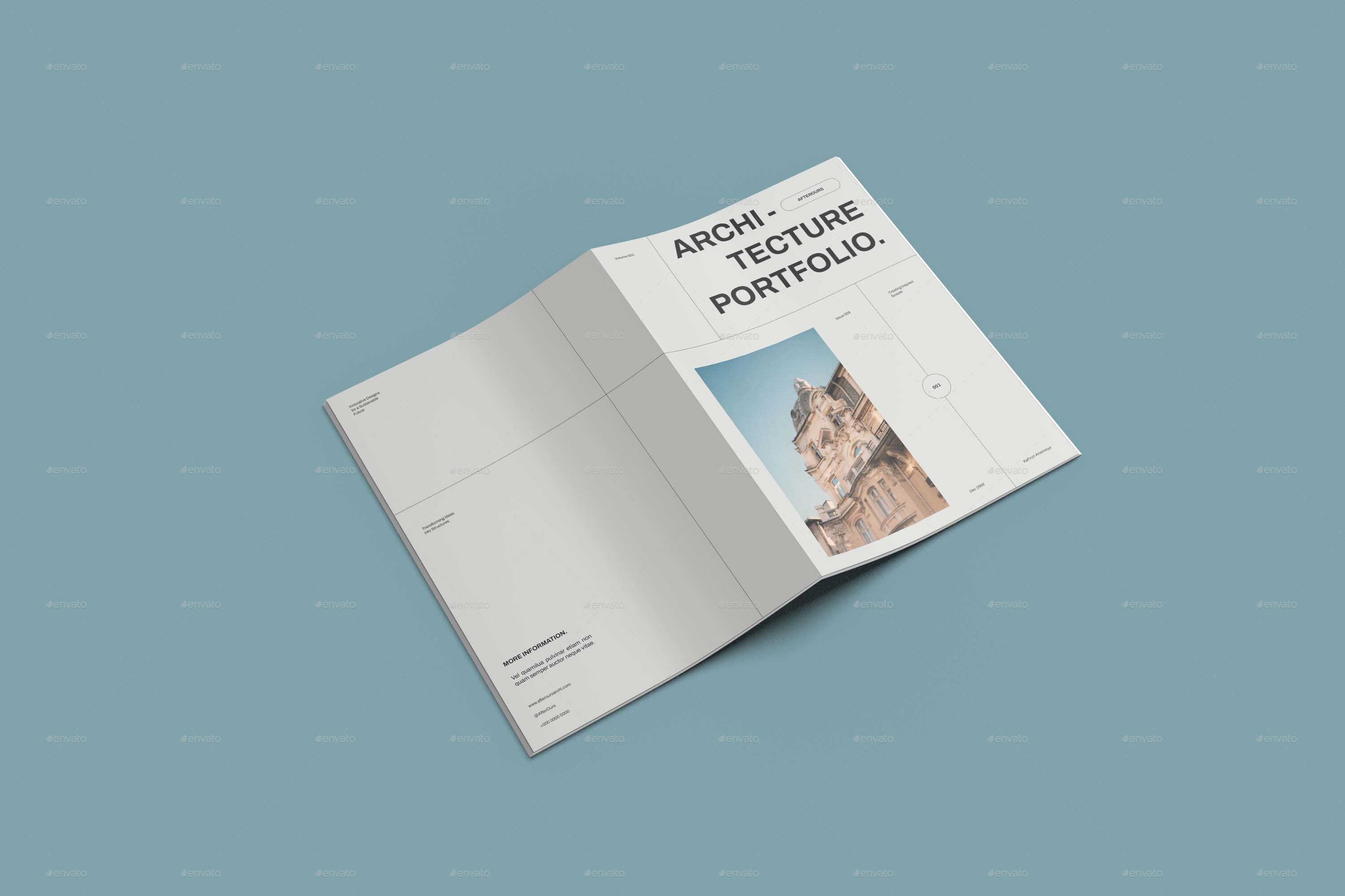 Blue Cream Minimalist Outline Architecture Portfolio, Print Templates