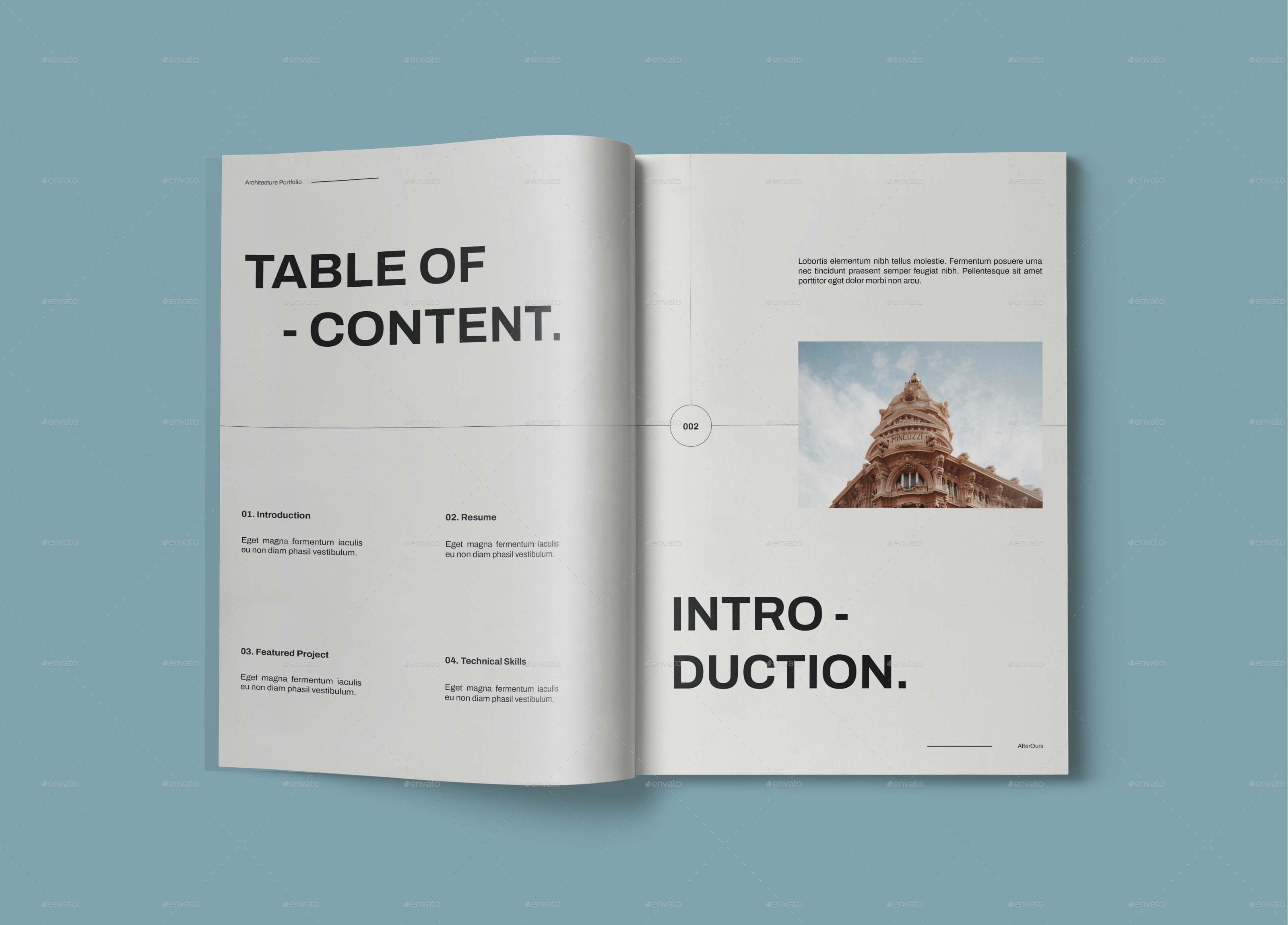 Blue Cream Minimalist Outline Architecture Portfolio, Print Templates