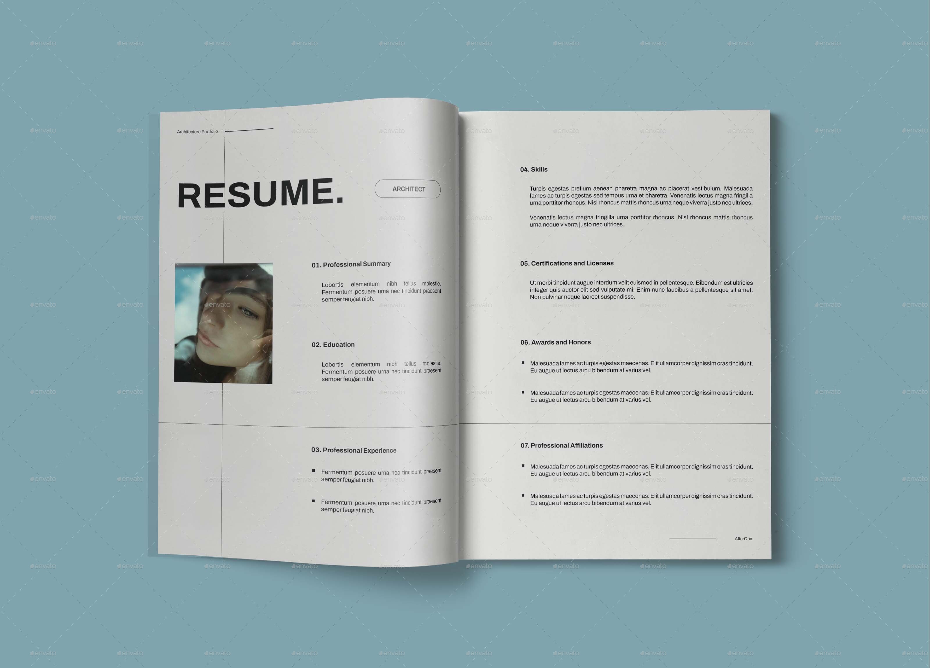 Blue Cream Minimalist Outline Architecture Portfolio, Print Templates