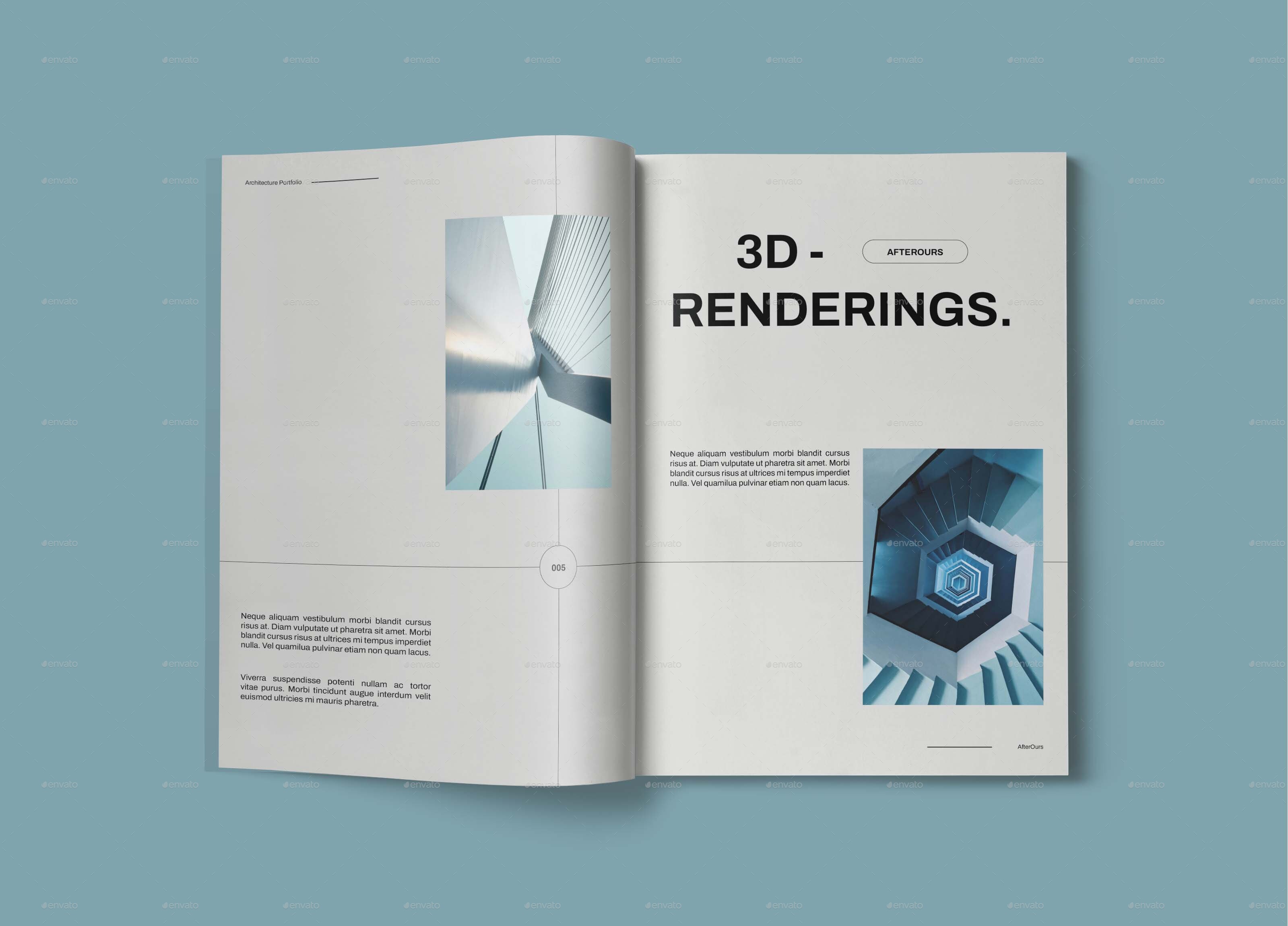 Blue Cream Minimalist Outline Architecture Portfolio, Print Templates