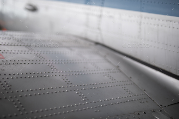 row rivets bolts white metral plane wing aircraft Stock Photo by ...
