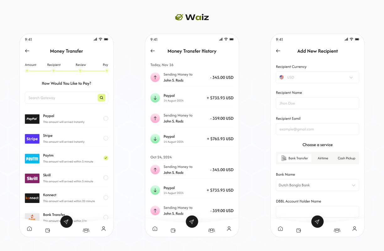 Waiz - Digital Wallet and Remittance App and Website with Admin Panel by bug-finder