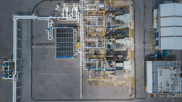 Aerial view natural gas pipeline, High pressure pipes gas plant ...