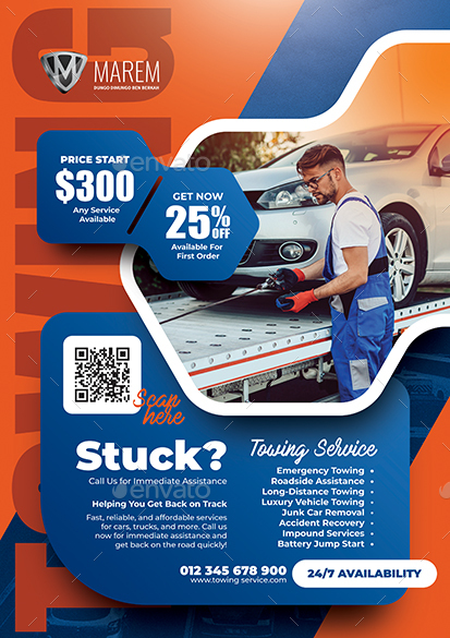 Towing Service Flyer and Social Media, Print Templates | GraphicRiver