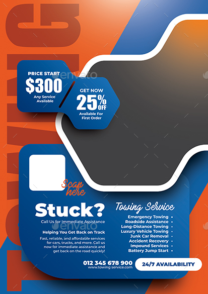 Towing Service Flyer and Social Media, Print Templates | GraphicRiver