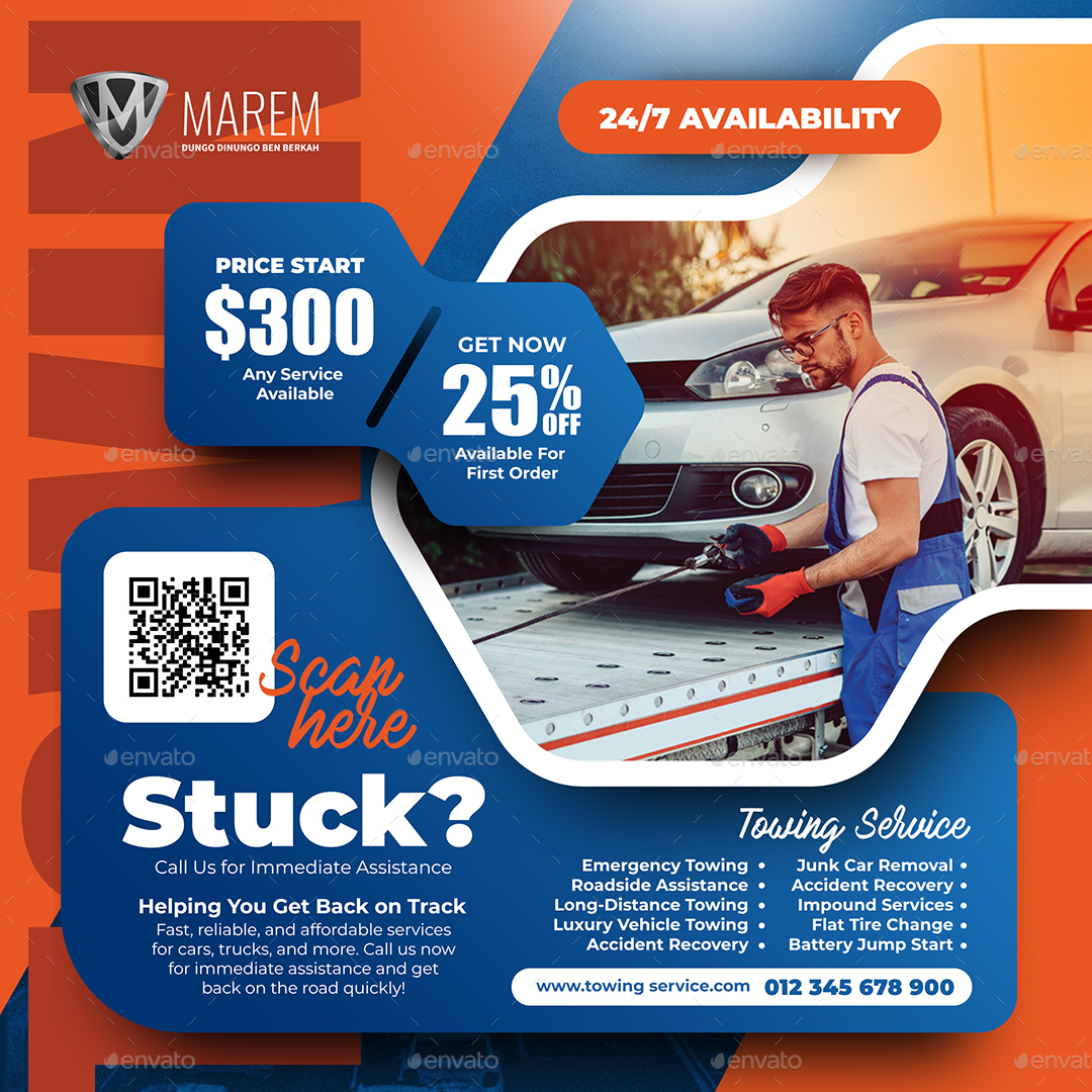Towing Service Flyer and Social Media, Print Templates | GraphicRiver