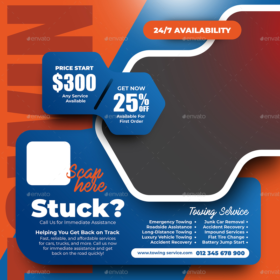 Towing Service Flyer and Social Media, Print Templates | GraphicRiver